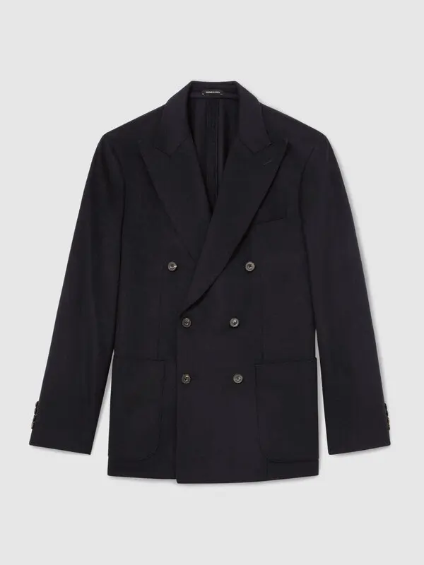 REISS Collin Classic Fit Wool-blend Flannel Double-breasted Blazer