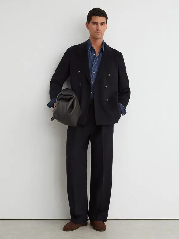 REISS Collin Classic Fit Wool-blend Flannel Double-breasted Blazer