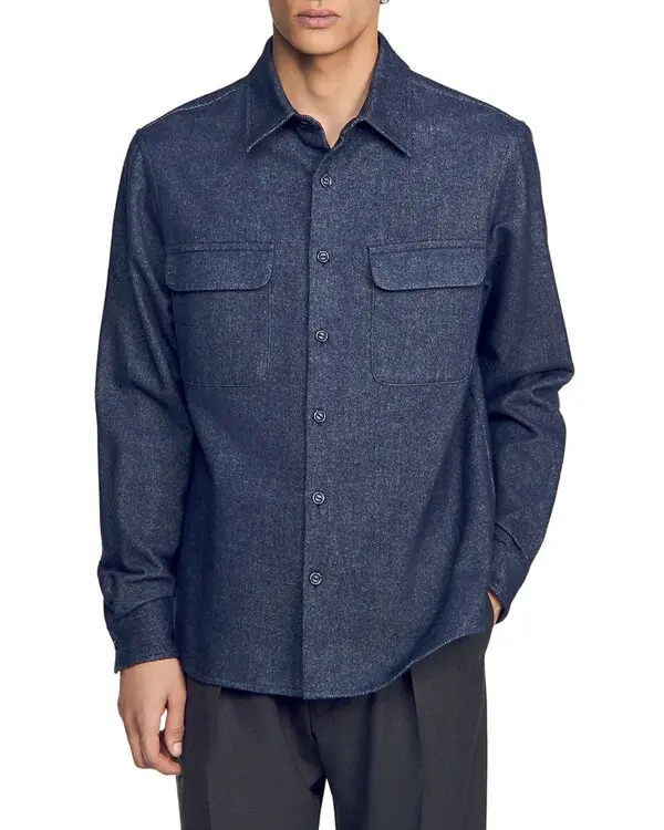 Sandro Cotton Flannel Pocket Shirt - Blue