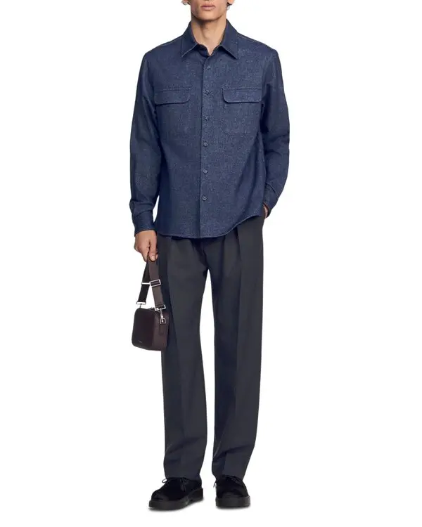 Sandro Cotton Flannel Pocket Shirt - Blue