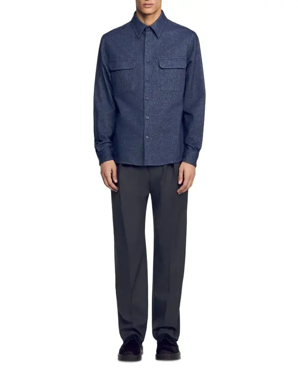 Sandro Cotton Flannel Pocket Shirt - Blue