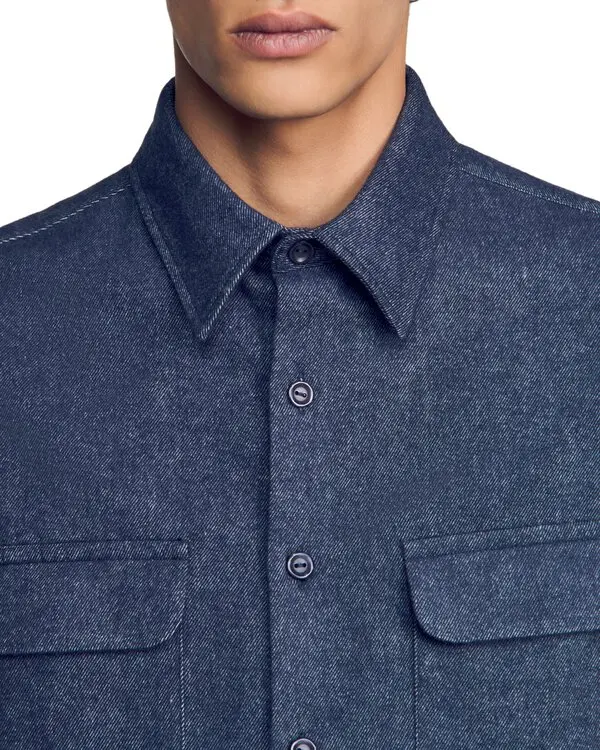 Sandro Cotton Flannel Pocket Shirt - Blue