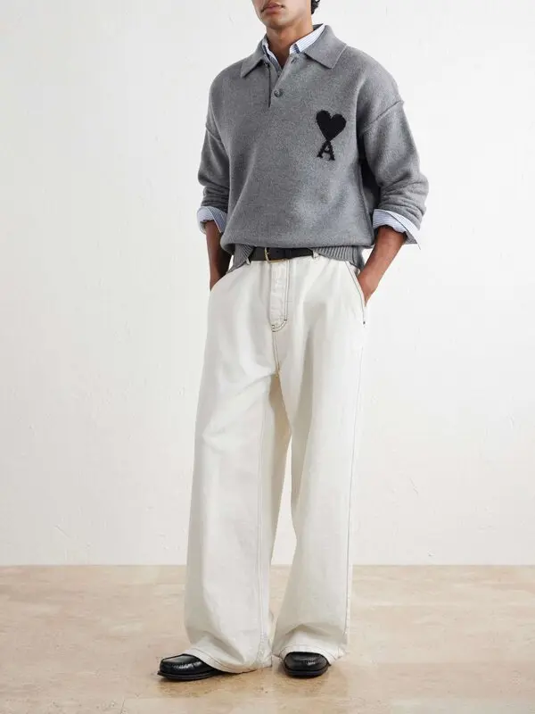 AMI Paris Logo-instarsia Wool Polo Sweater