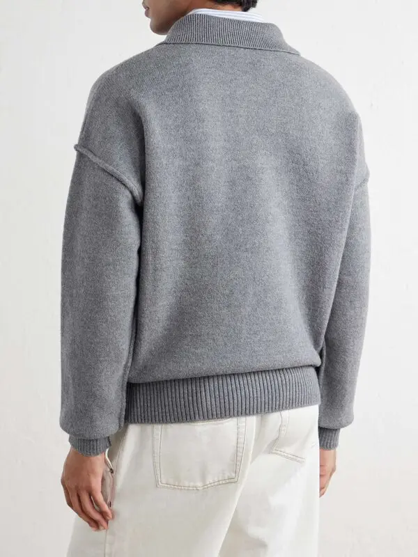 AMI Paris Logo-instarsia Wool Polo Sweater