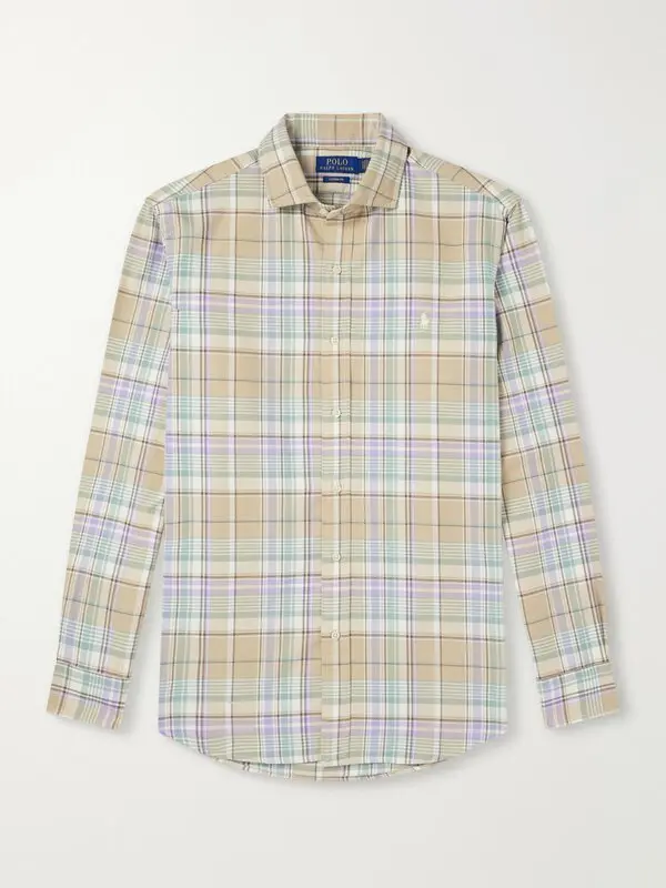 Polo Ralph Lauren Logo-embroidered Checked Cotton-oxford Shirt - Neutrals