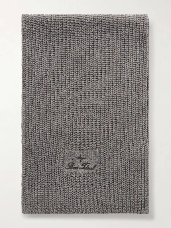 Stone Island Logo-embroidered Cotton-chenille Scarf - Gray