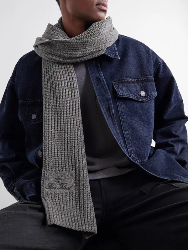 Stone Island Logo-embroidered Mouliné Cotton-chenille Scarf