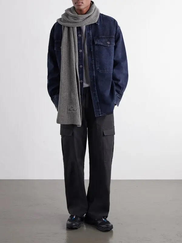 Stone Island Logo-embroidered Mouliné Cotton-chenille Scarf