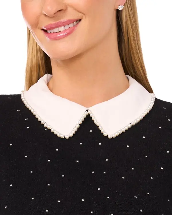 CECE DUPRAZ Faux Pearl Collar Polka Dot Sweater