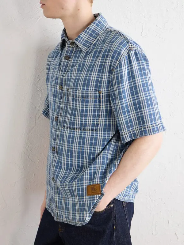 Burberry Logo-appliquéd Checked Denim Shirt