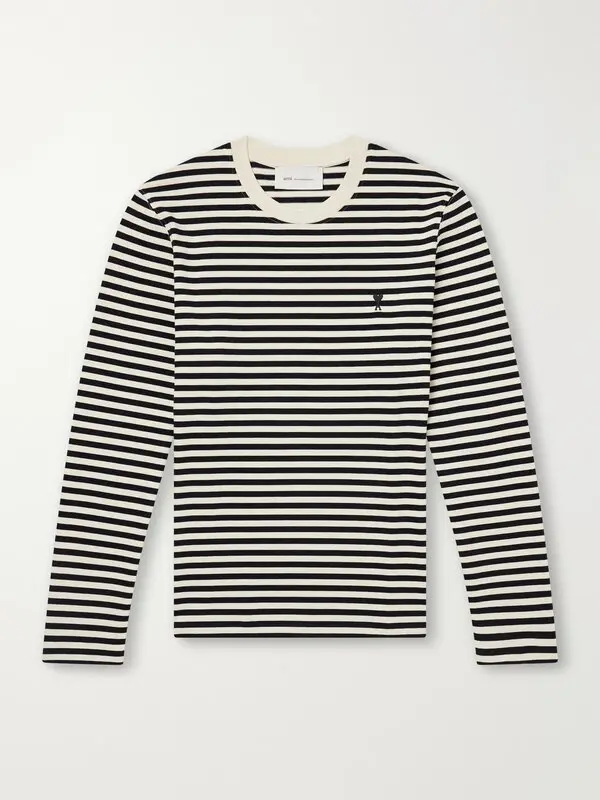 AMI Paris Logo-embroidered Striped Cotton-jersey T-shirt