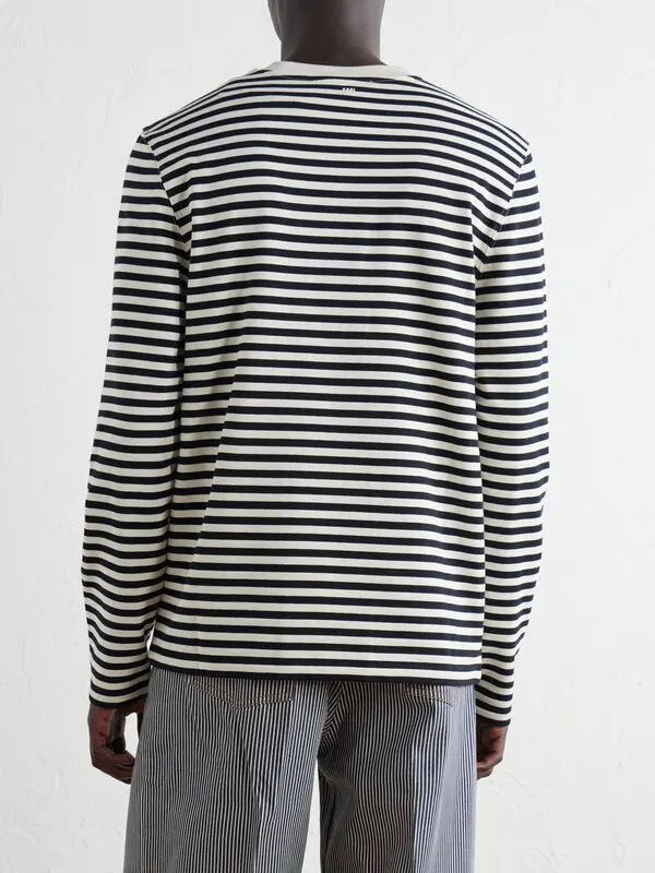 AMI Paris Logo-embroidered Striped Cotton-jersey T-shirt