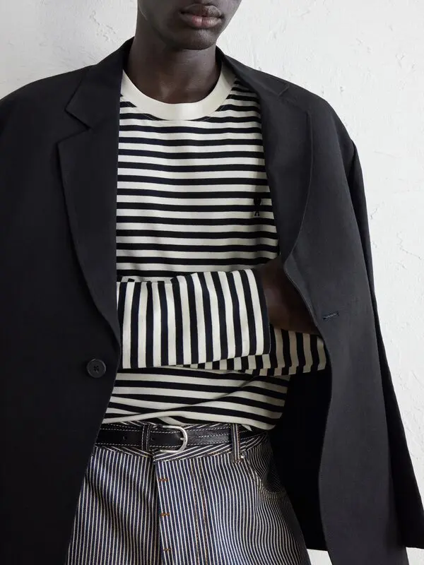 AMI Paris Logo-embroidered Striped Cotton-jersey T-shirt