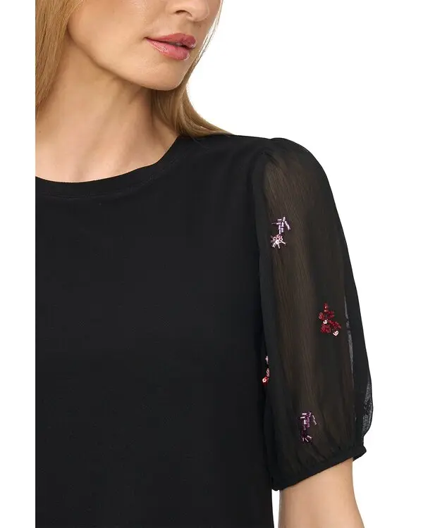 CECE DUPRAZ Beaded Sleeve Crewneck Tee