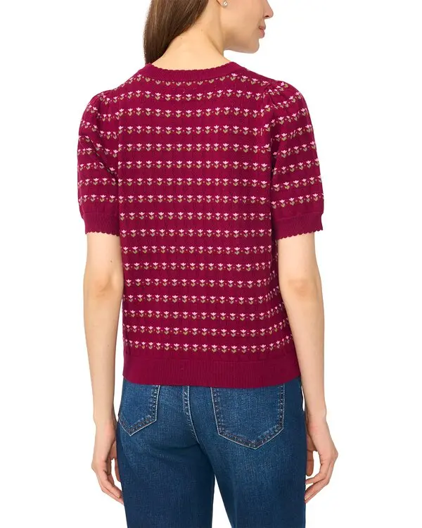 CECE DUPRAZ Flower Pointelle Short Sleeve Cotton Sweater