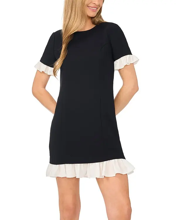 CECE DUPRAZ Round Neck Contrast Ruffle Trim Dress