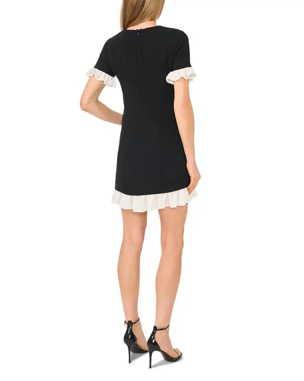 CECE DUPRAZ Round Neck Contrast Ruffle Trim Dress