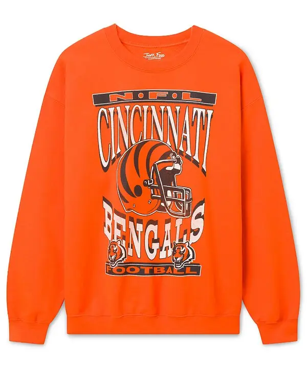 Junk Food Clothing Cincinnati Bengals Helmet Flea Market Crew Fleece Sweatshirt - Orange