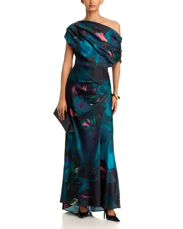 Aqua One Shoulder Satin Column Gown Exclusive
