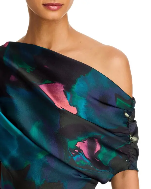 Aqua One Shoulder Satin Column Gown Exclusive