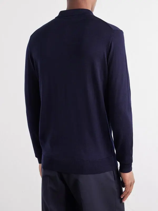 PIACENZA CASHMERE 1733 Merino-wool And Silk-blend Polo Sweater - Blue