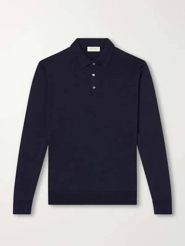 PIACENZA CASHMERE 1733 Merino-wool And Silk-blend Polo Sweater - Navy