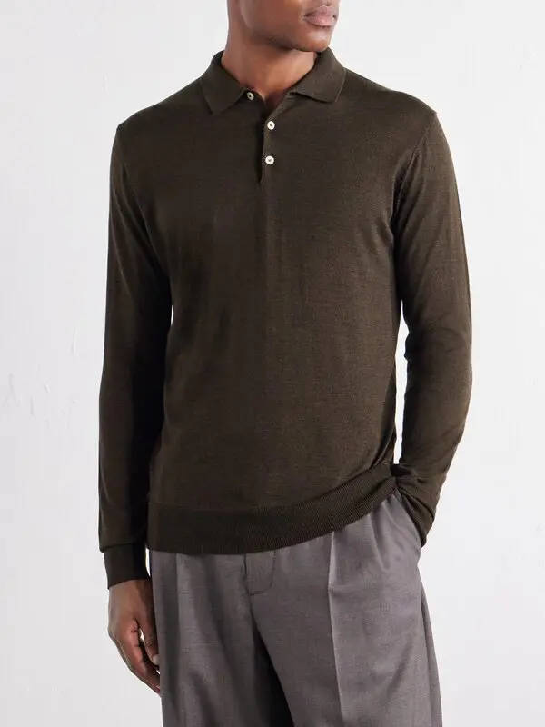 PIACENZA CASHMERE 1733 Merino-wool And Silk-blend Polo Sweater