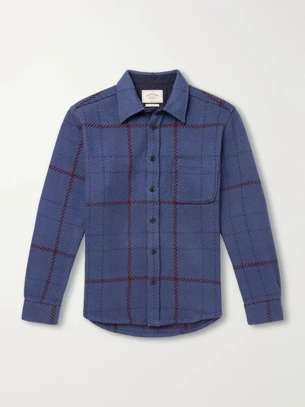 Portuguese Flannel Upper Checked Cotton-woven Overshirt - Blue