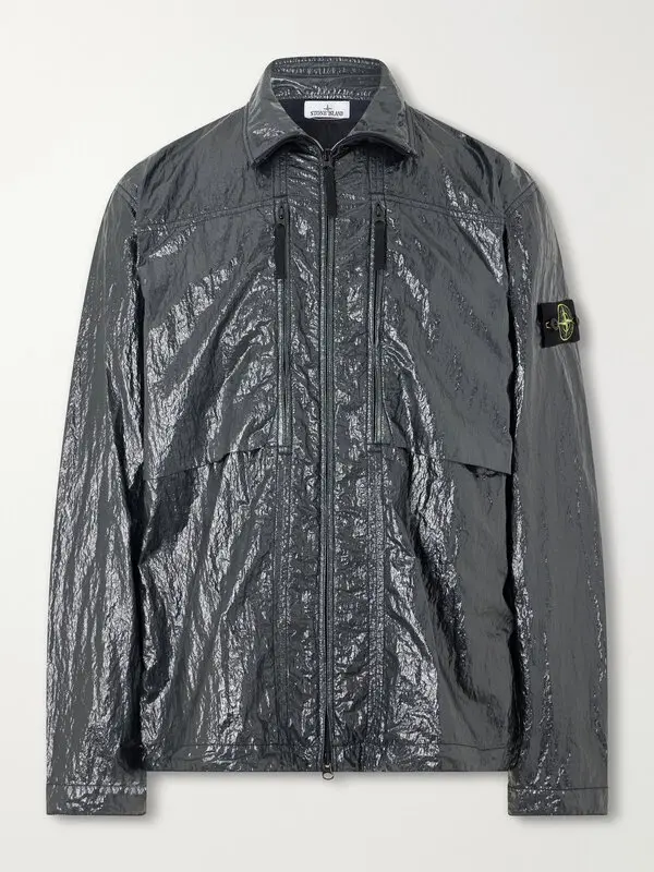 Stone Island Garment-dyed Textured Shell Zip-up Jacket - Green
