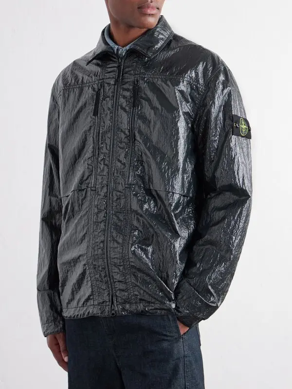 Stone Island Garment-dyed Textured Shell Zip-up Jacket - Green