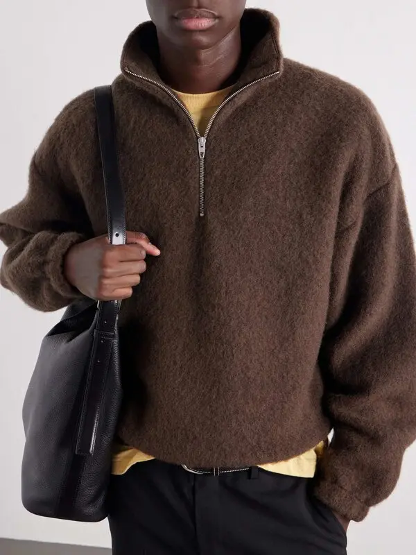 JIL SANDER Wool-blend Brushed Half-zip Sweater