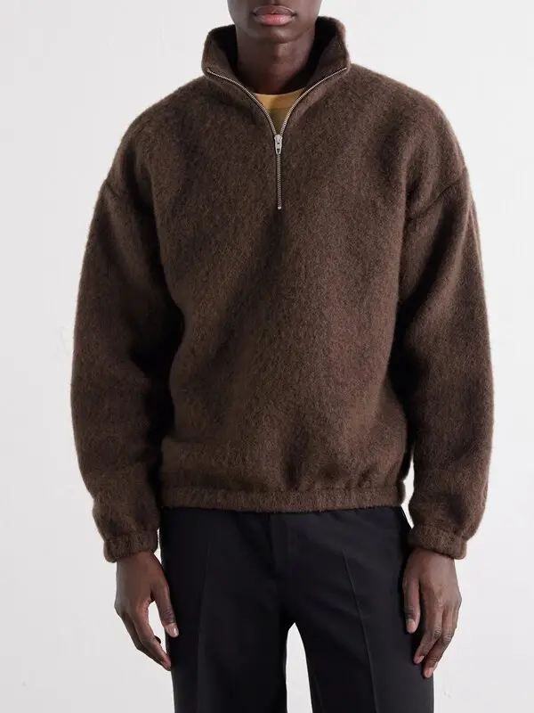 JIL SANDER Wool-blend Brushed Half-zip Sweater - Brown