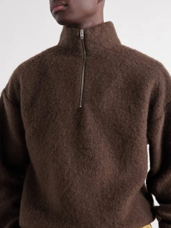 JIL SANDER Wool-blend Brushed Half-zip Sweater - Brown