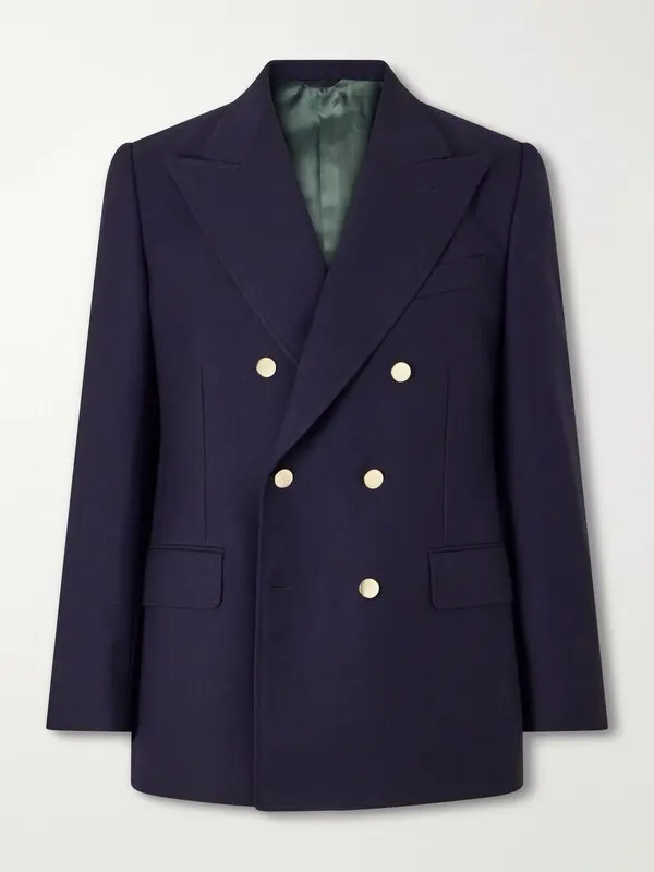 Husbands Double-breasted Wool-twill Blazer - Blue