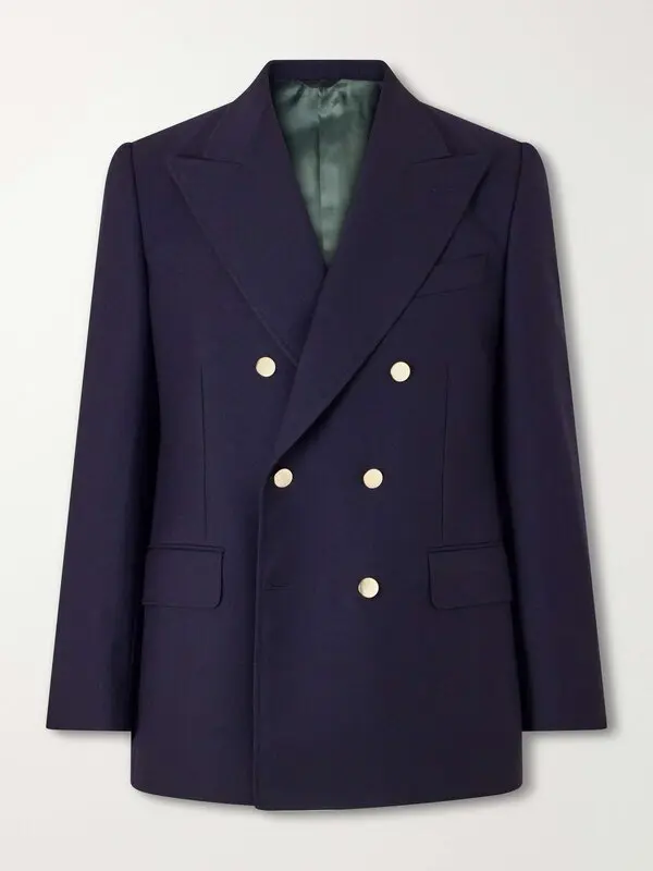 Husbands Double-breasted Wool-twill Blazer - Navy