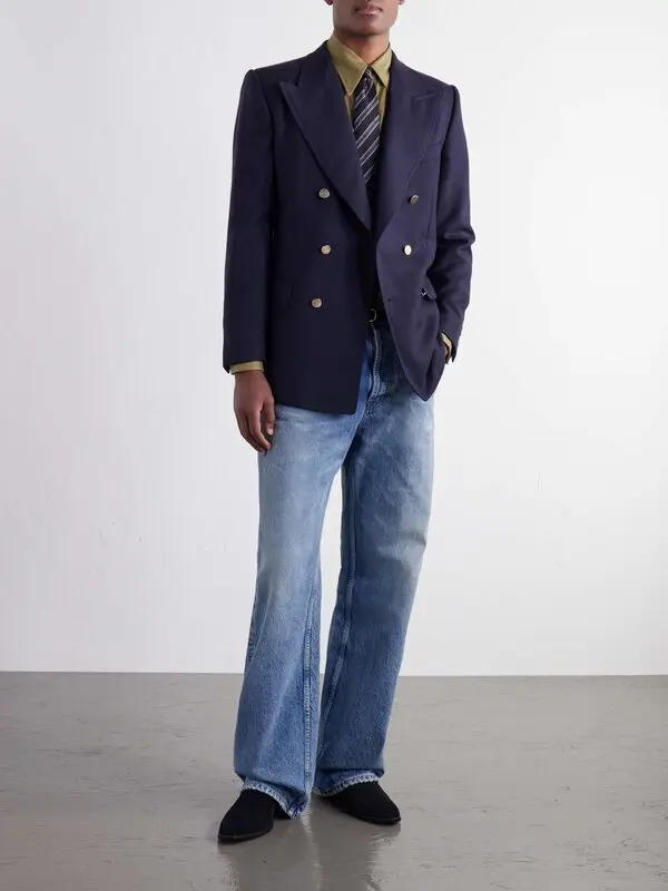 Husbands Double-breasted Wool-twill Blazer - Navy