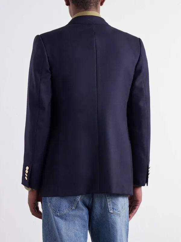 Husbands Double-breasted Wool-twill Blazer - Navy