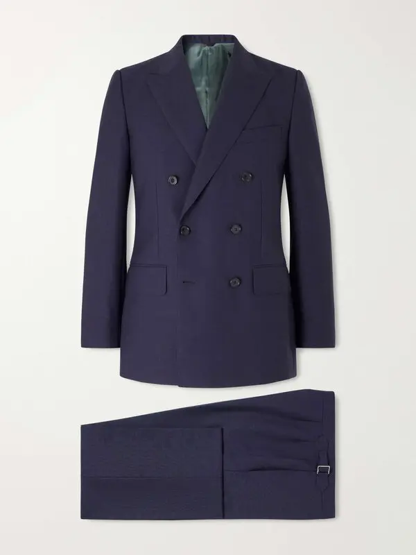Husbands Double-breasted Wool-fresco Suit - Navy