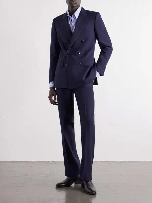 Husbands Double-breasted Wool-fresco Suit - Navy