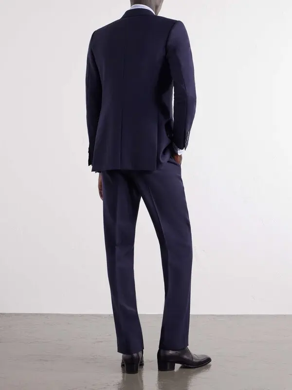 Husbands Double-breasted Wool-fresco Suit - Navy