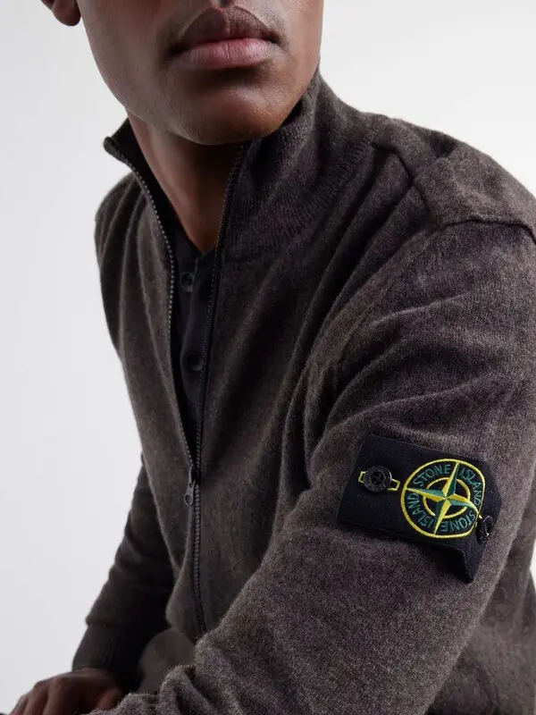 Stone Island Logo-appliquéd Virgin Wool Zip-up Cardigan