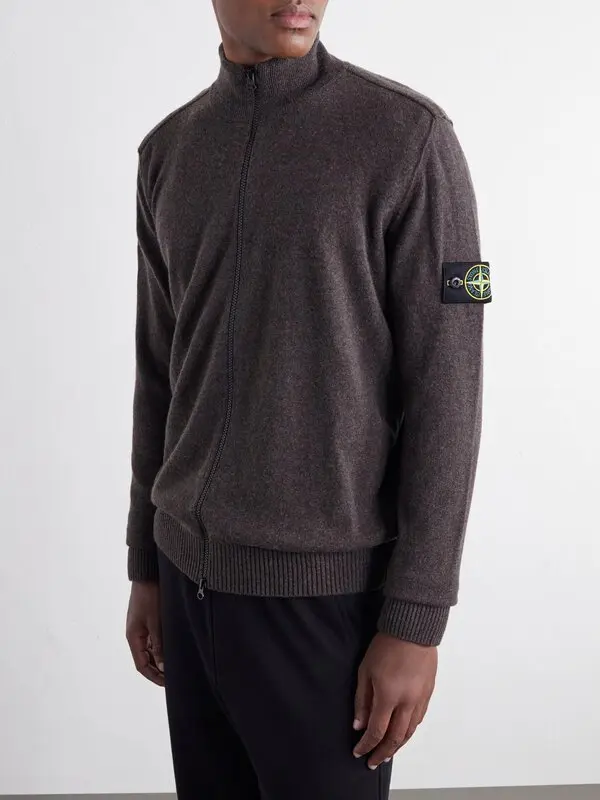 Stone Island Logo-appliquéd Virgin Wool Zip-up Cardigan - Brown