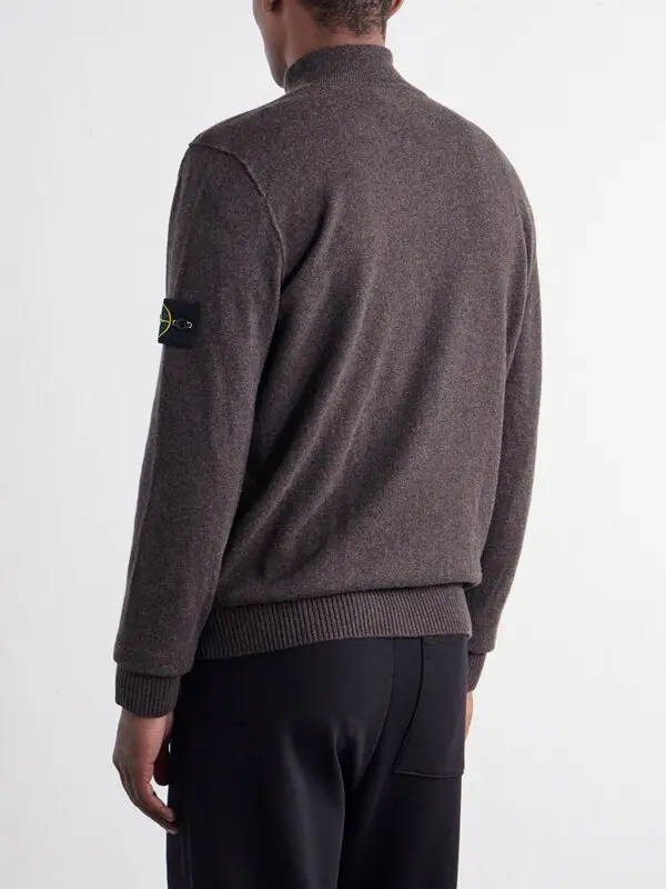 Stone Island Logo-appliquéd Virgin Wool Zip-up Cardigan - Brown