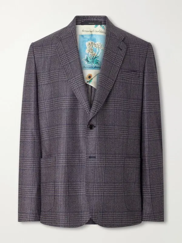 Paul Smith Prince Of Wales Wool And Silk-blend Suit Jacket - Blue