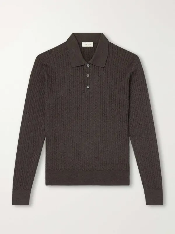 PIACENZA CASHMERE 1733 Cable-knit Wool, Silk And Cashmere-blend Polo Sweater - Brown