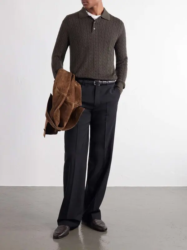 PIACENZA CASHMERE 1733 Cable-knit Wool, Silk And Cashmere-blend Polo Sweater