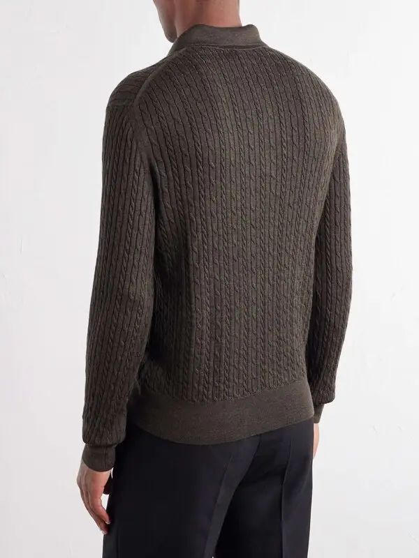 PIACENZA CASHMERE 1733 Cable-knit Wool, Silk And Cashmere-blend Polo Sweater