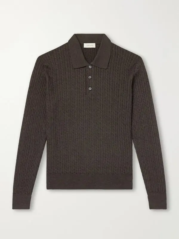 PIACENZA CASHMERE 1733 Cable-knit Wool, Silk And Cashmere-blend Polo Sweater - Brown