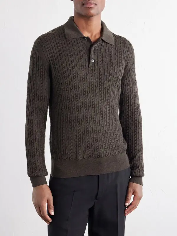 PIACENZA CASHMERE 1733 Cable-knit Wool, Silk, And Cashmere-blend Polo Sweater