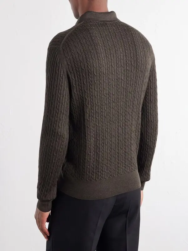 PIACENZA CASHMERE 1733 Cable-knit Wool, Silk, And Cashmere-blend Polo Sweater